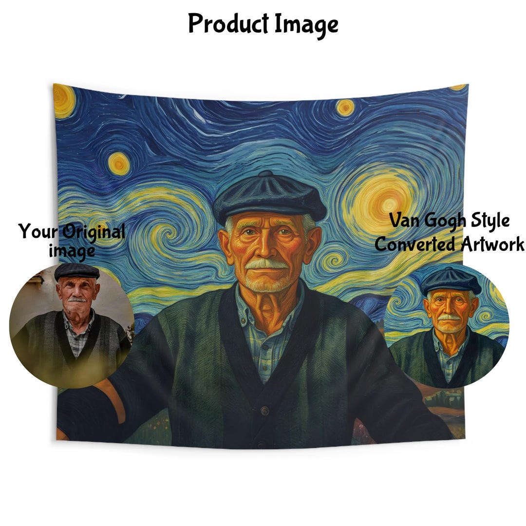 Customized Van Gogh Inspired Memorial Portrait Tapestry – in Loving ...