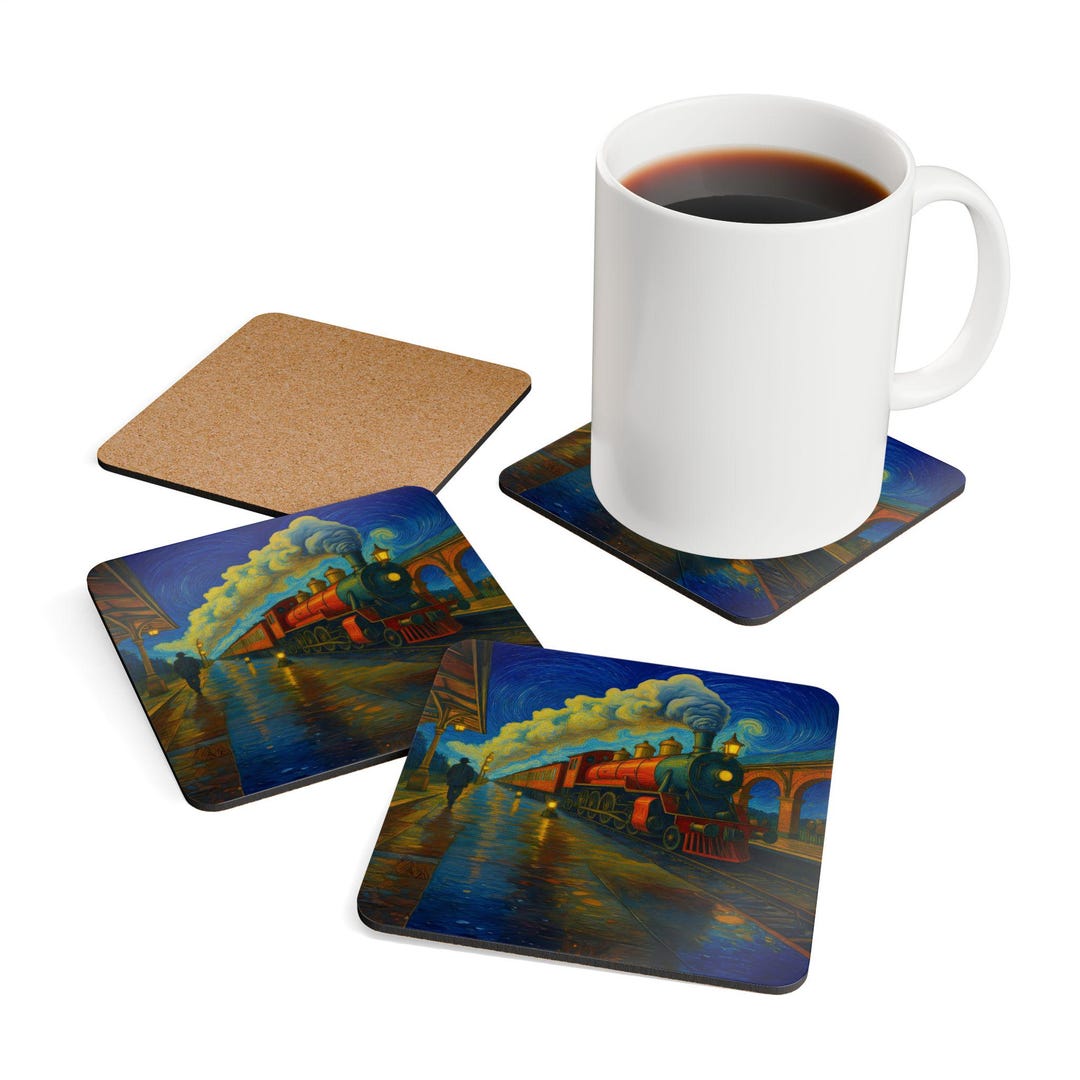 Van Gogh Train Art Coaster Set – Night Sky Steam Locomotive - Etsy