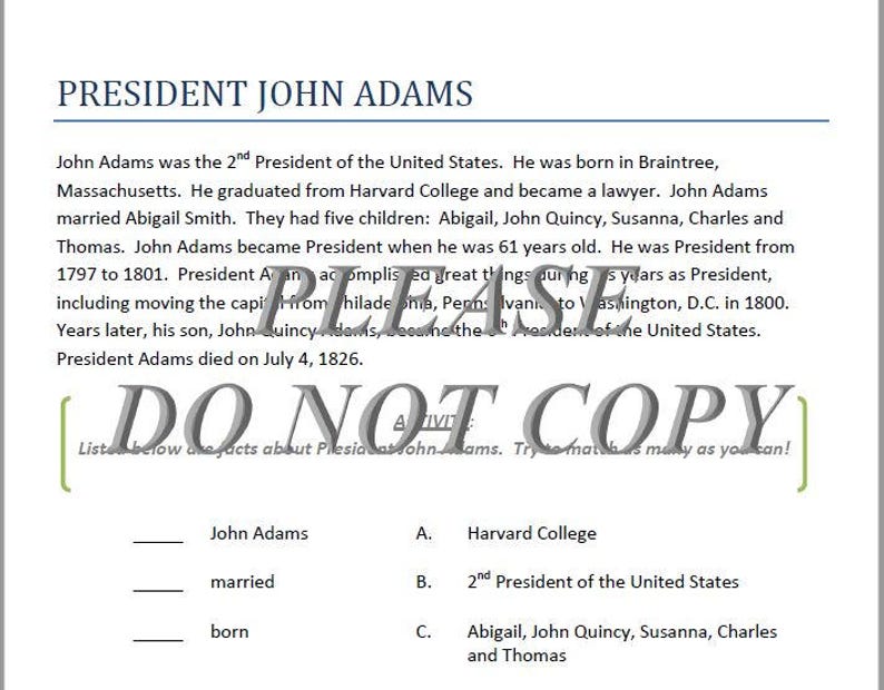President John Adams Homeschool Elementary Classroom Printable ...