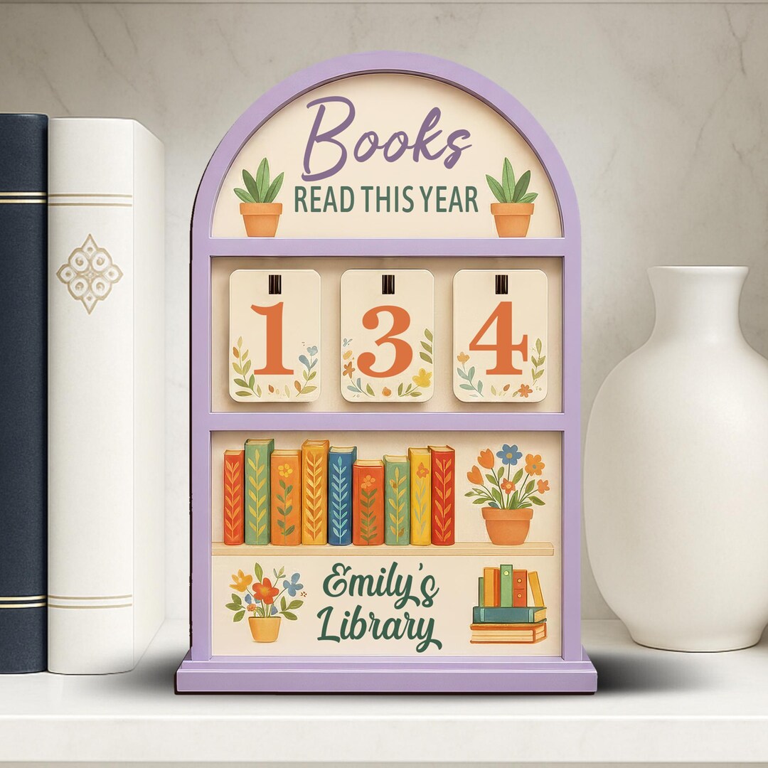 Pastel Bookshelf Book Tracker Sign, Custom Library Reading Counter ...