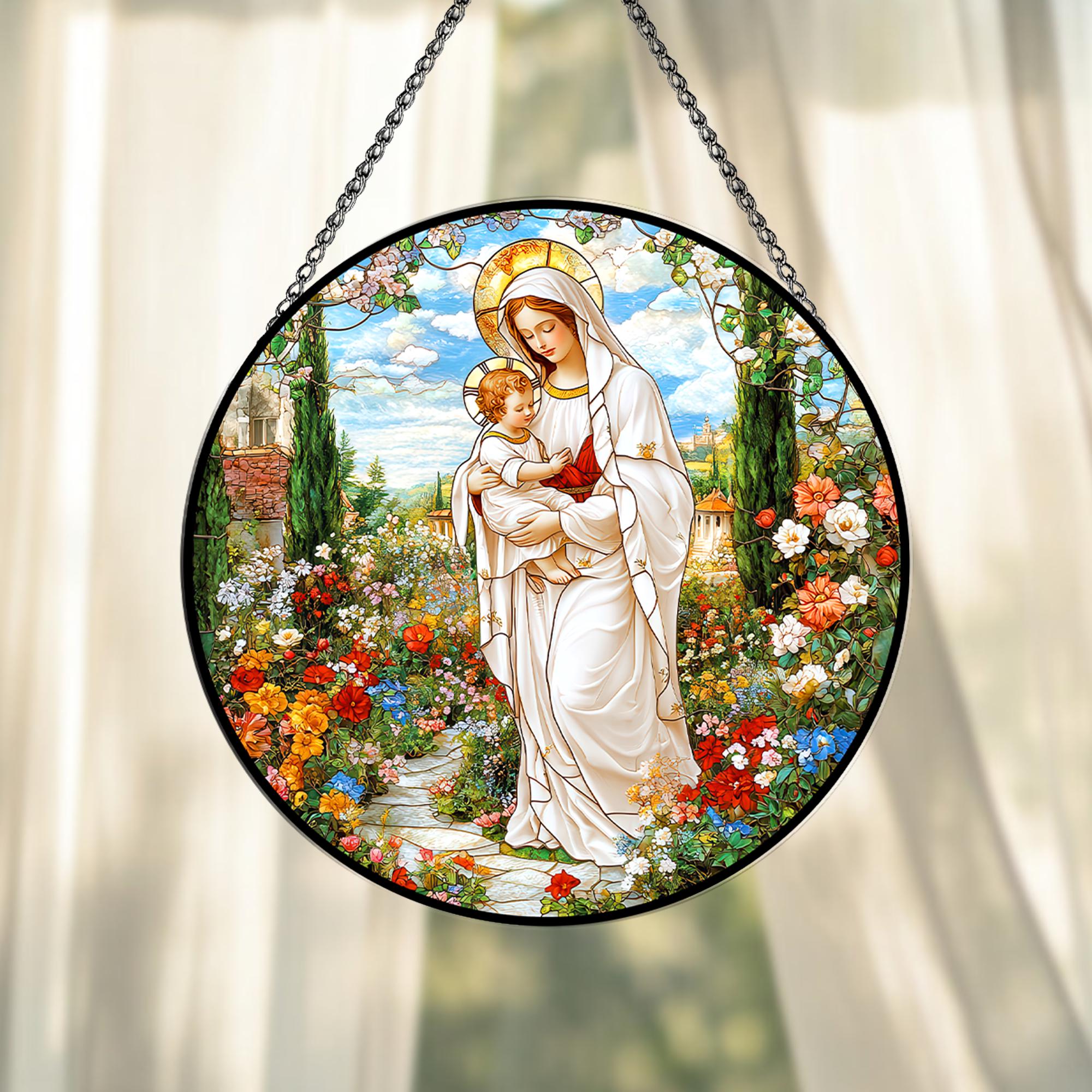 Virgin Mary and Child Stained Glass Christian Catholic Windows Hanging ...