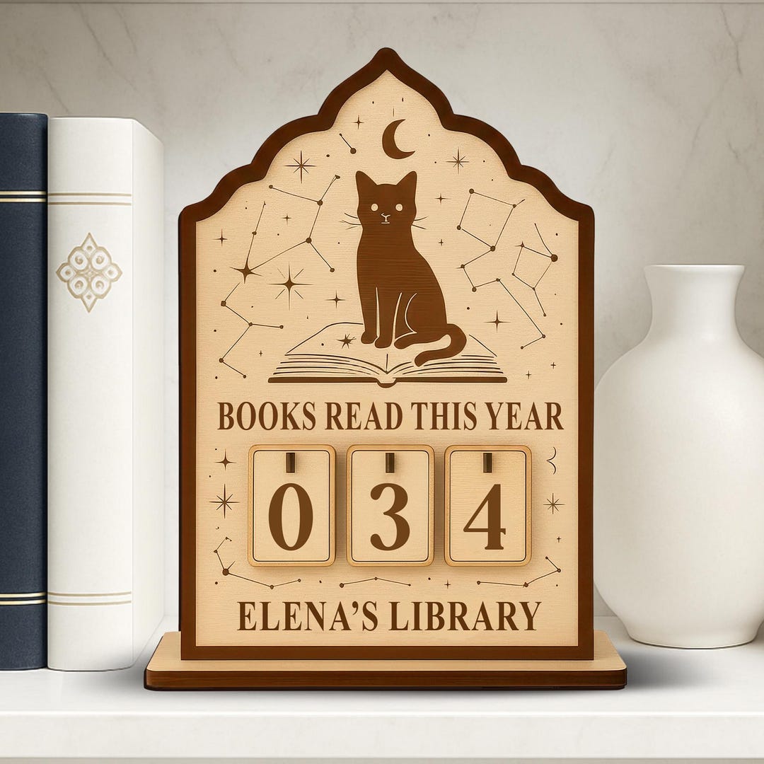 Personalized Cat Book Tracker Sign, Celestial Reading Log Decor, Custom ...
