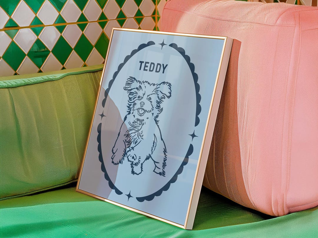 Custom Line Art Pet Portrait With Border • Modern Hand Drawn Dog ...
