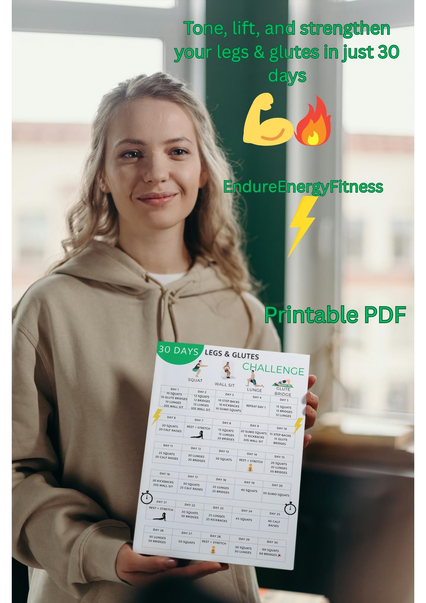 30-day Legs & Glutes Home Workout Challenge (PDF Planner) - Etsy UK