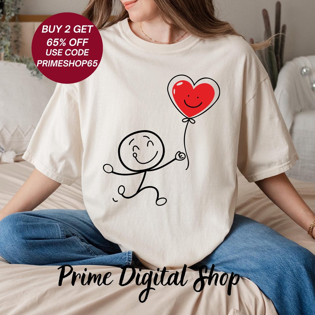 Stickman Heart Balloon SVG PNG, Cute Valentine Shirt Design, Smiley ...