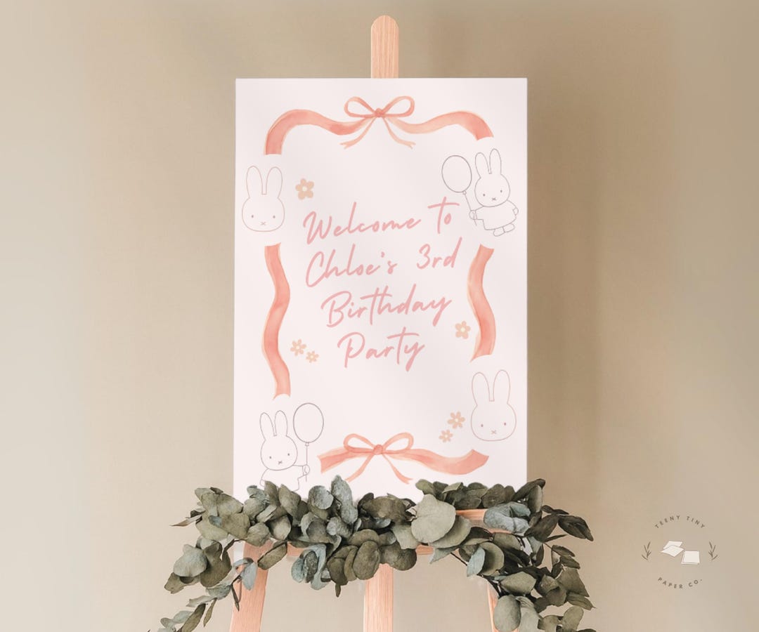 Miffy Pink Birthday Welcome Sign | Editable Canva Template | Digital ...