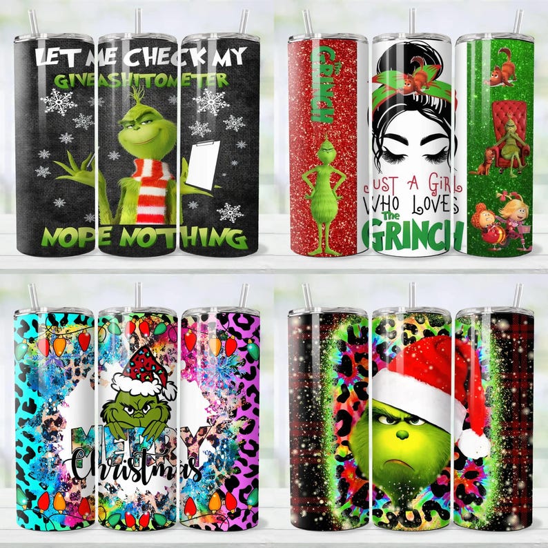 Grinch Tumbler Wrap Bundle, 20 Oz Skinny Tumbler Wrap, 20oz Tumbler Png ...