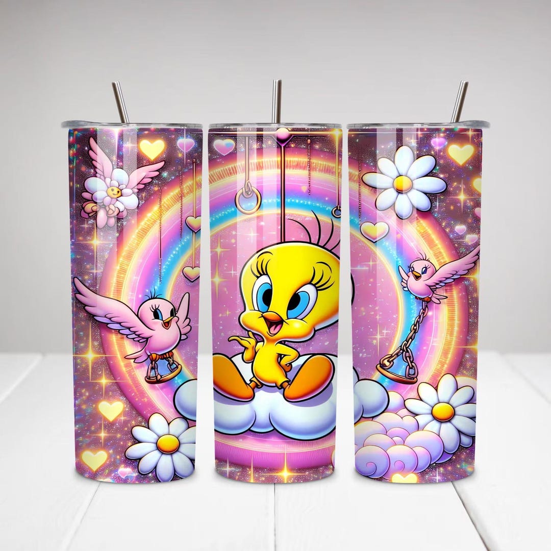 Pink and Purple Glitter Tweety 20oz Tumbler, 20oz Skinny Tumbler ...