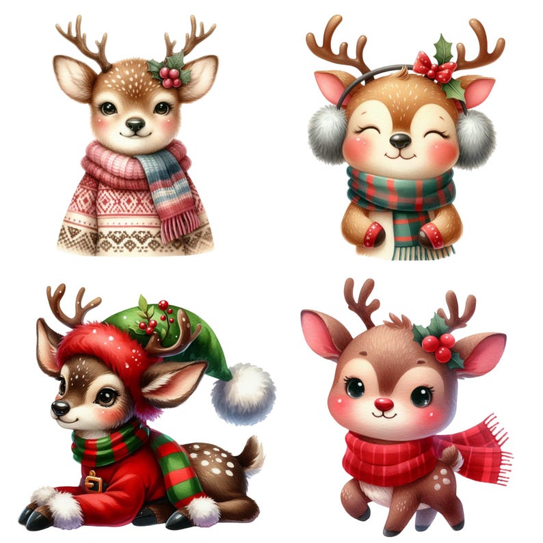 Watercolor Reindeer Clipart Whimsical Christmas Animals for Creative ...