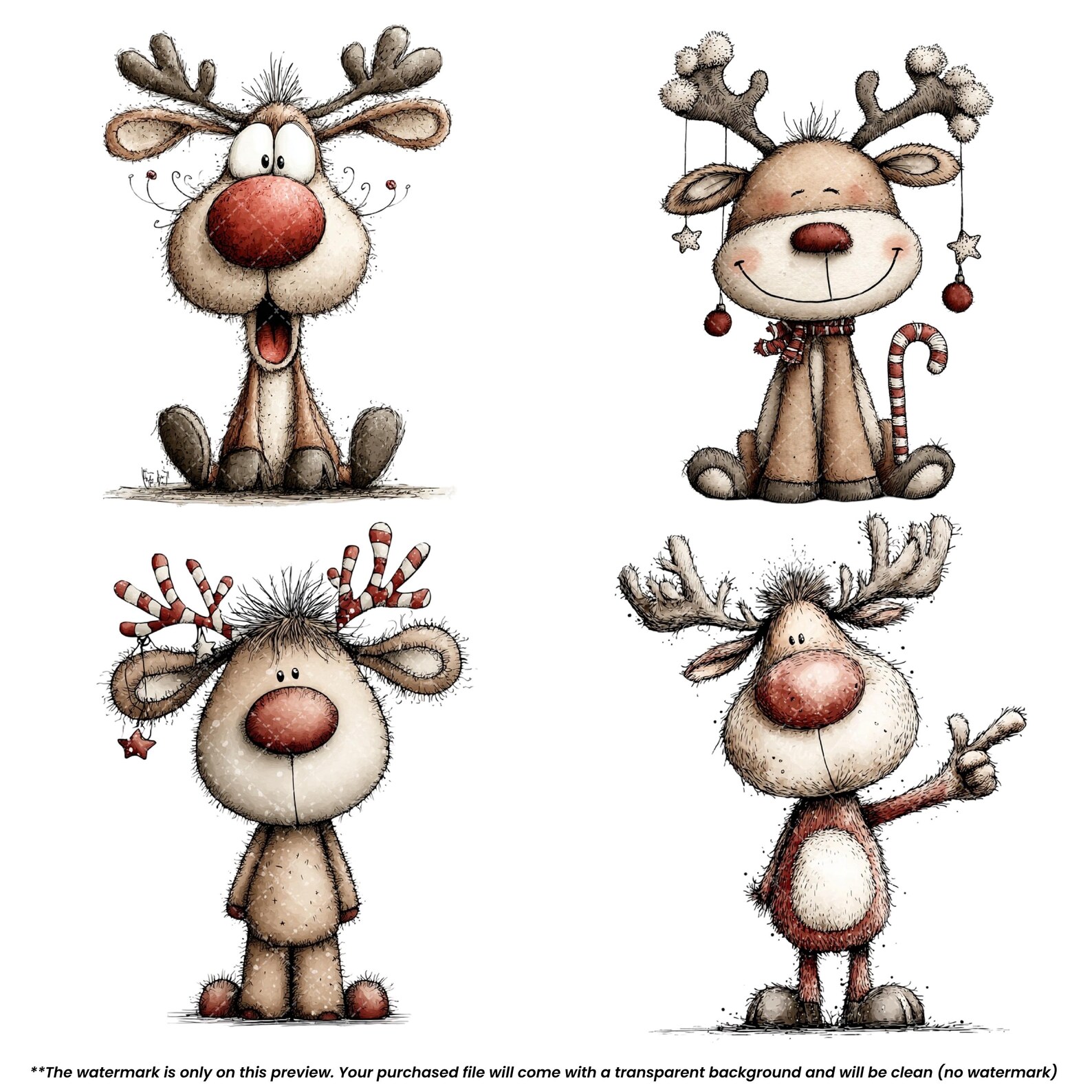 Whimsical Reindeer Christmas Clipart: Cozy Holiday Art Set (digital ...