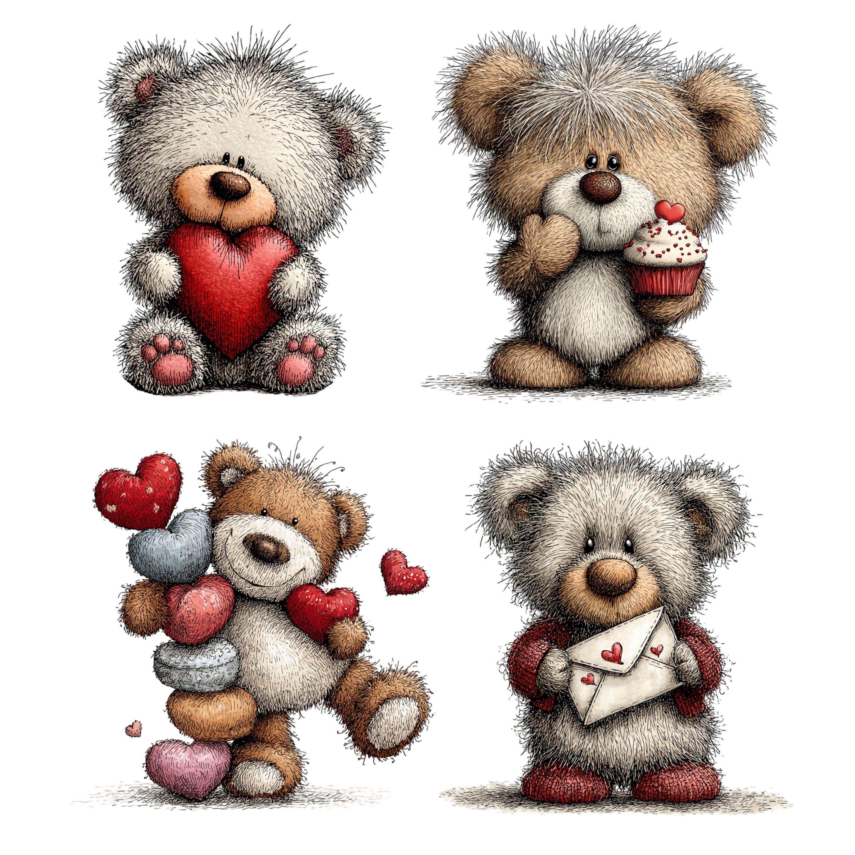Whimsical Valentine Teddy Bear Clipart: Heartfelt Love Graphics ...