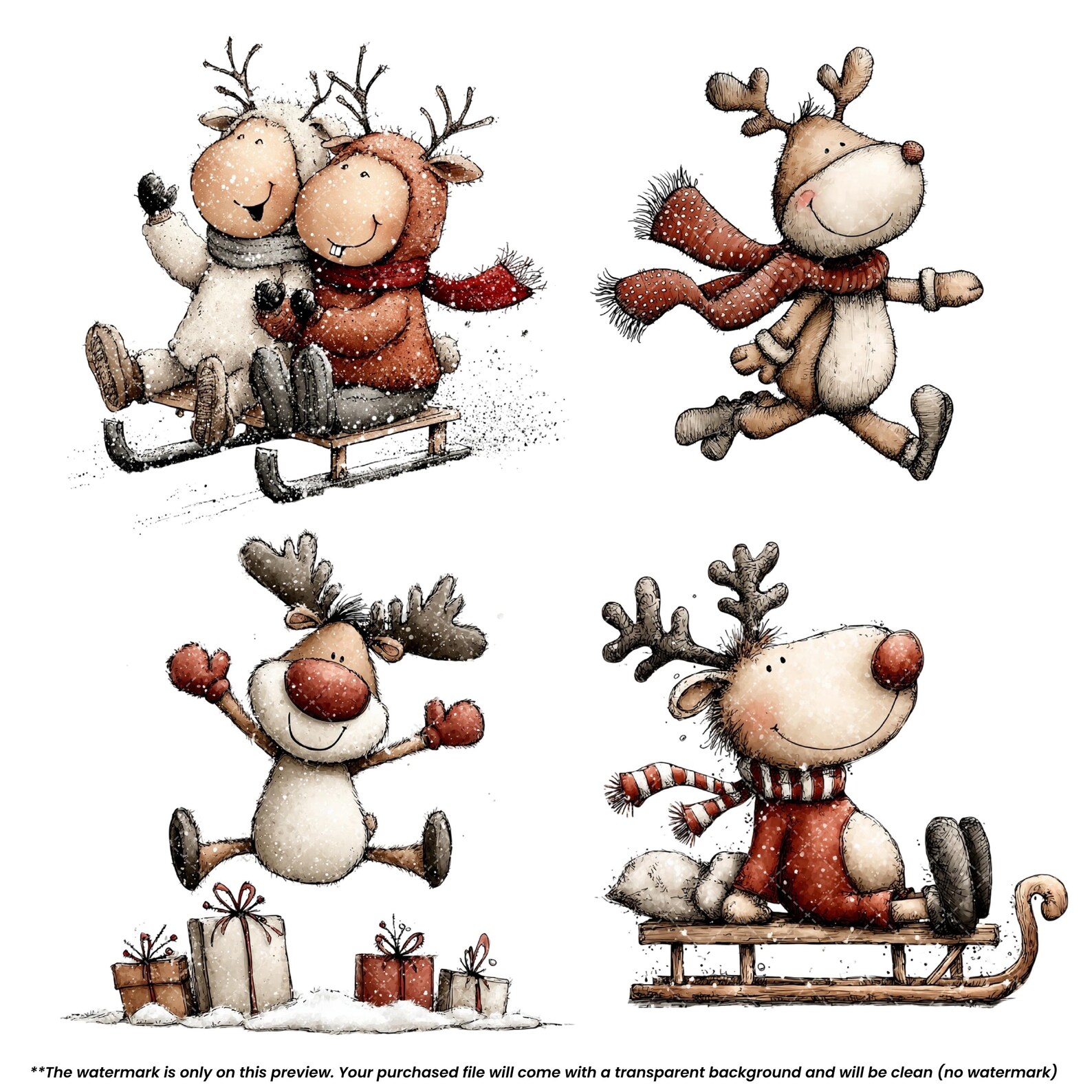 Whimsical Reindeer Christmas Clipart: Cozy Holiday Art Set (digital ...