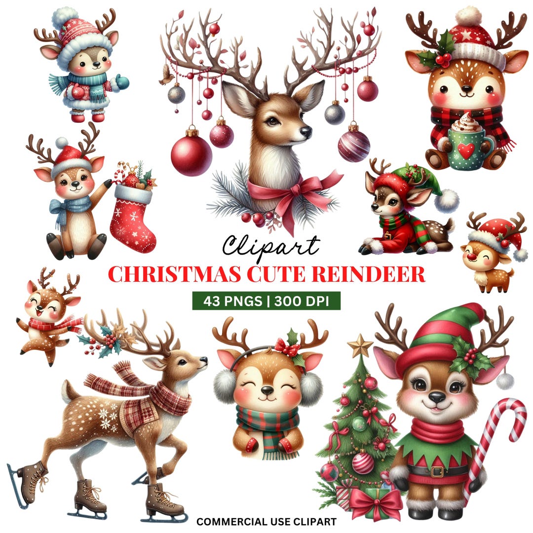 Watercolor Reindeer Clipart Whimsical Christmas Animals for Creative ...