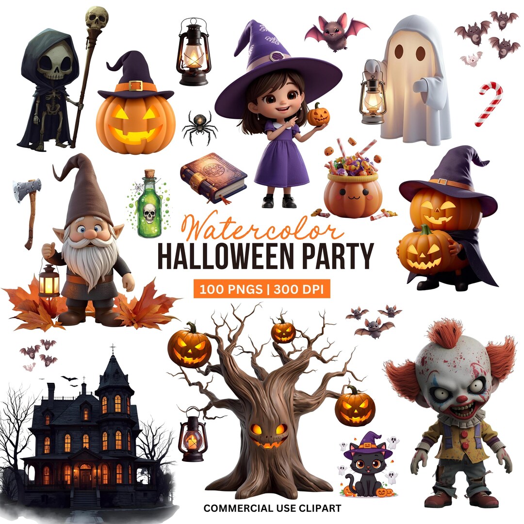 Halloween Clipart PNG Bundle: 100 Spooky Designs (digital Download) - Etsy