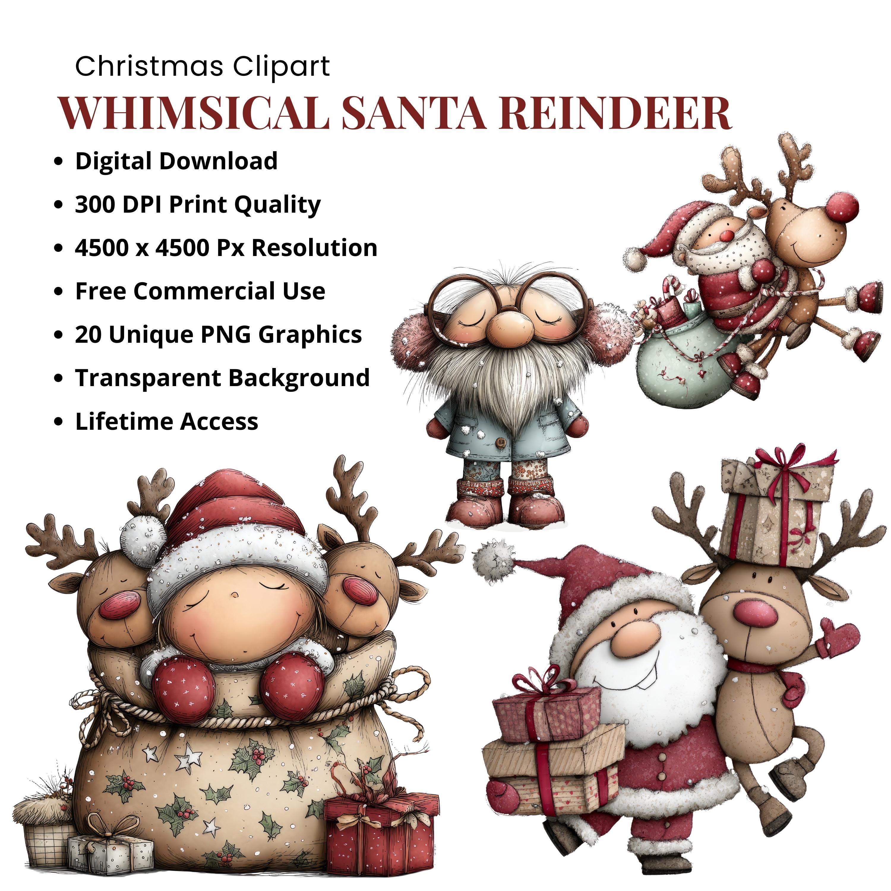Christmas Santa Reindeer Clipart: Cozy Whimsical Holiday Graphics ...