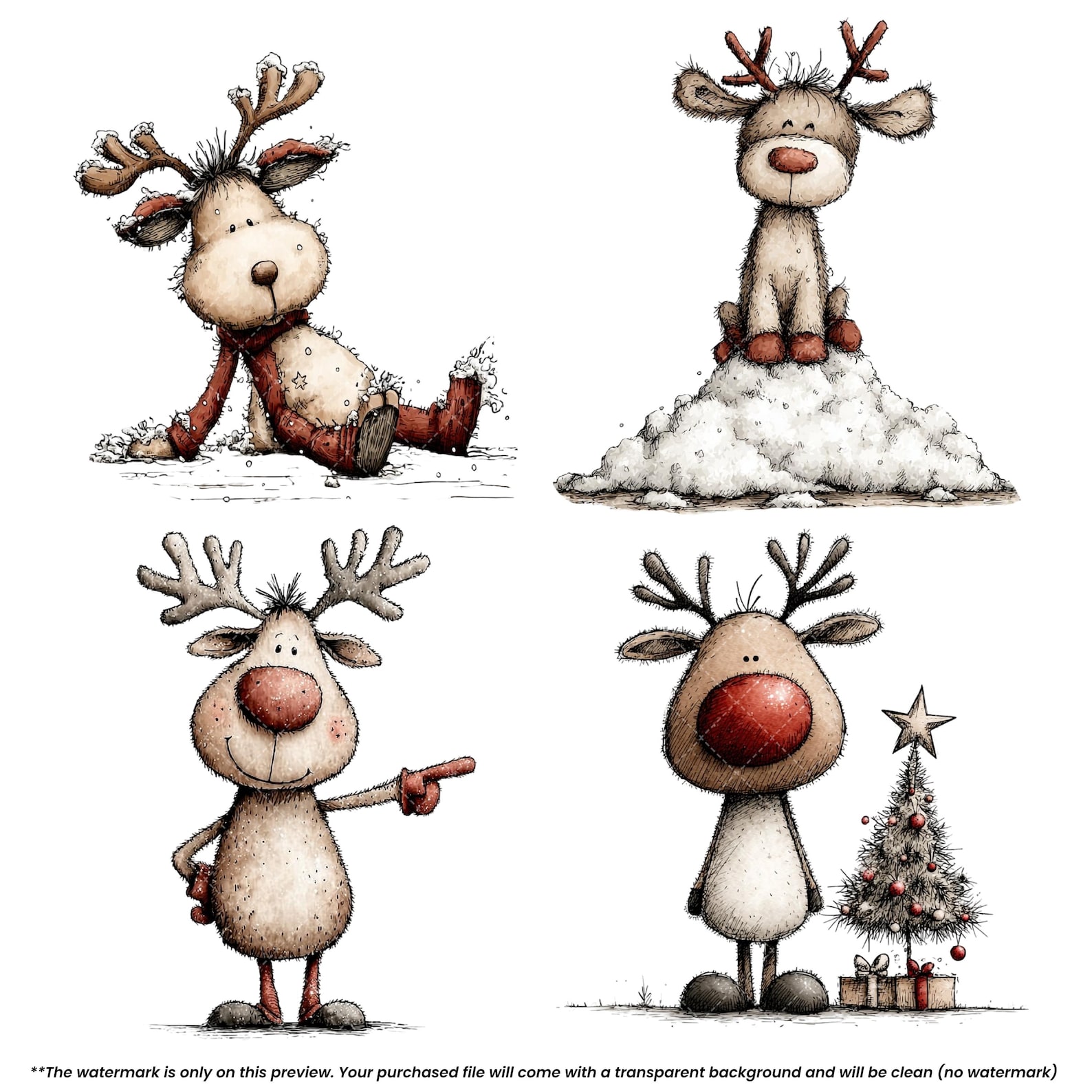 Whimsical Reindeer Christmas Clipart: Cozy Holiday Art Set (digital ...