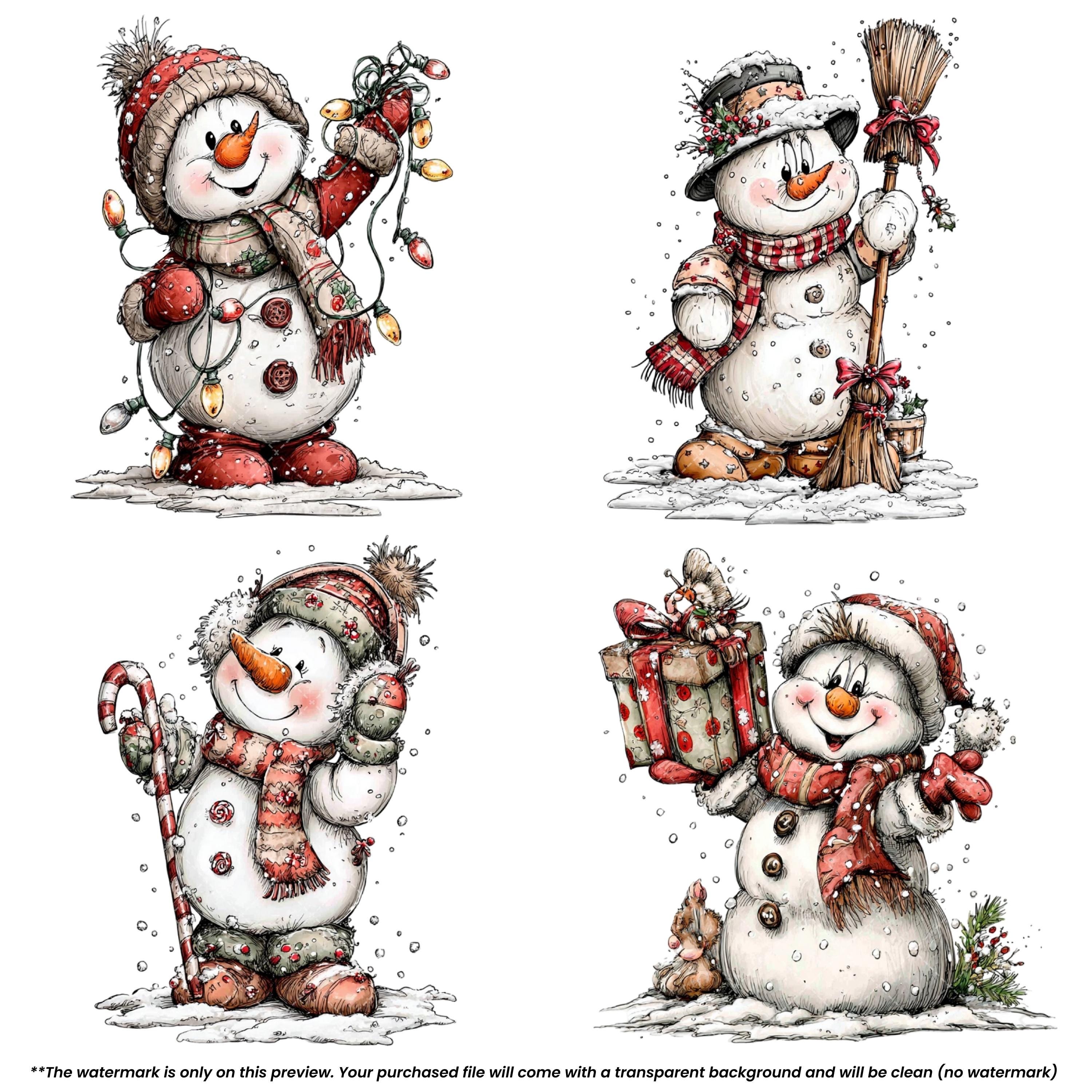 Christmas Snowman Clipart Bundle: Whimsical Holiday Art for Crafts ...