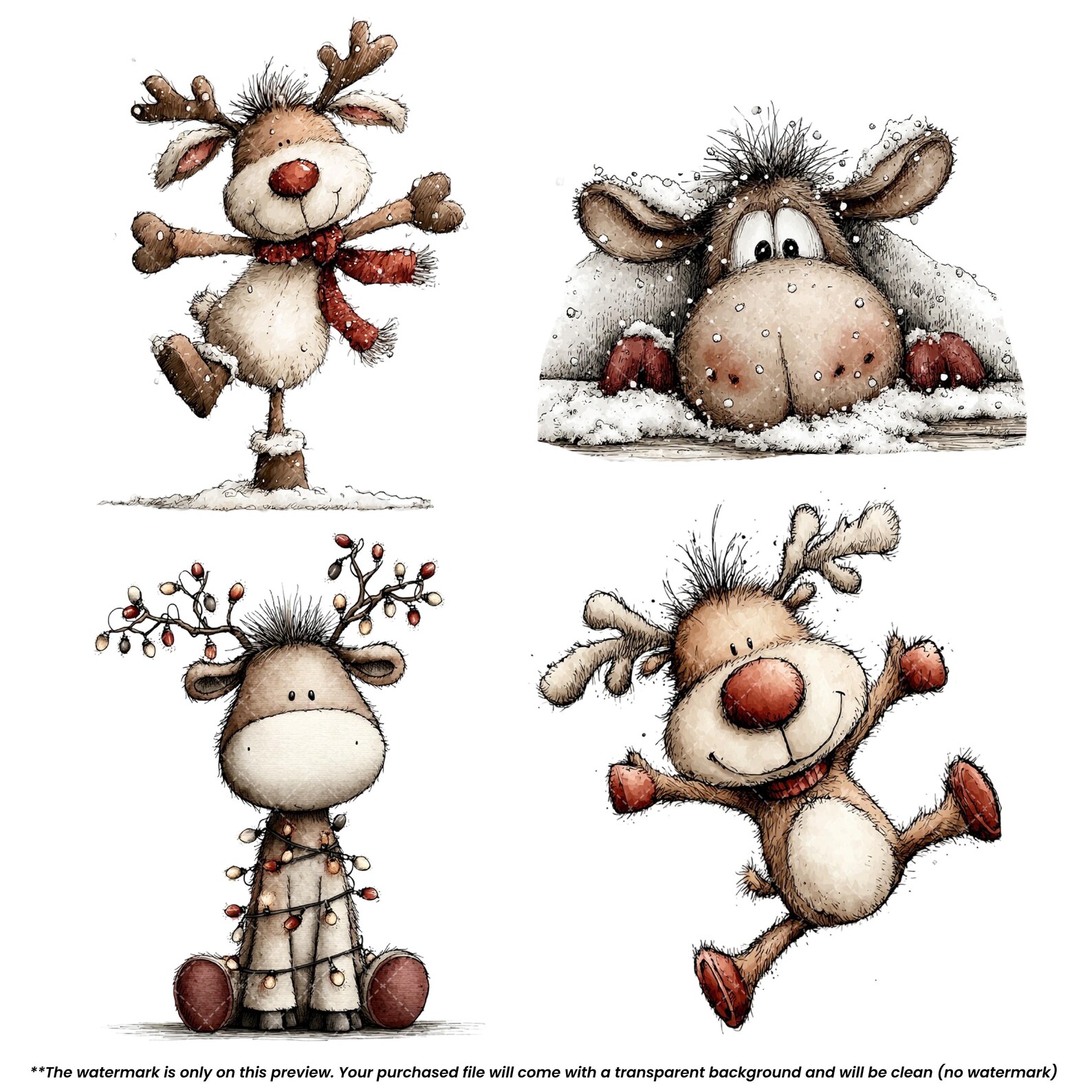 Whimsical Reindeer Christmas Clipart: Cozy Holiday Art Set (digital ...