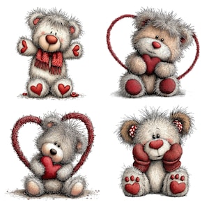 Valentine Teddy Bear Clipart Bundle : Heartfelt Love Illustrations ...