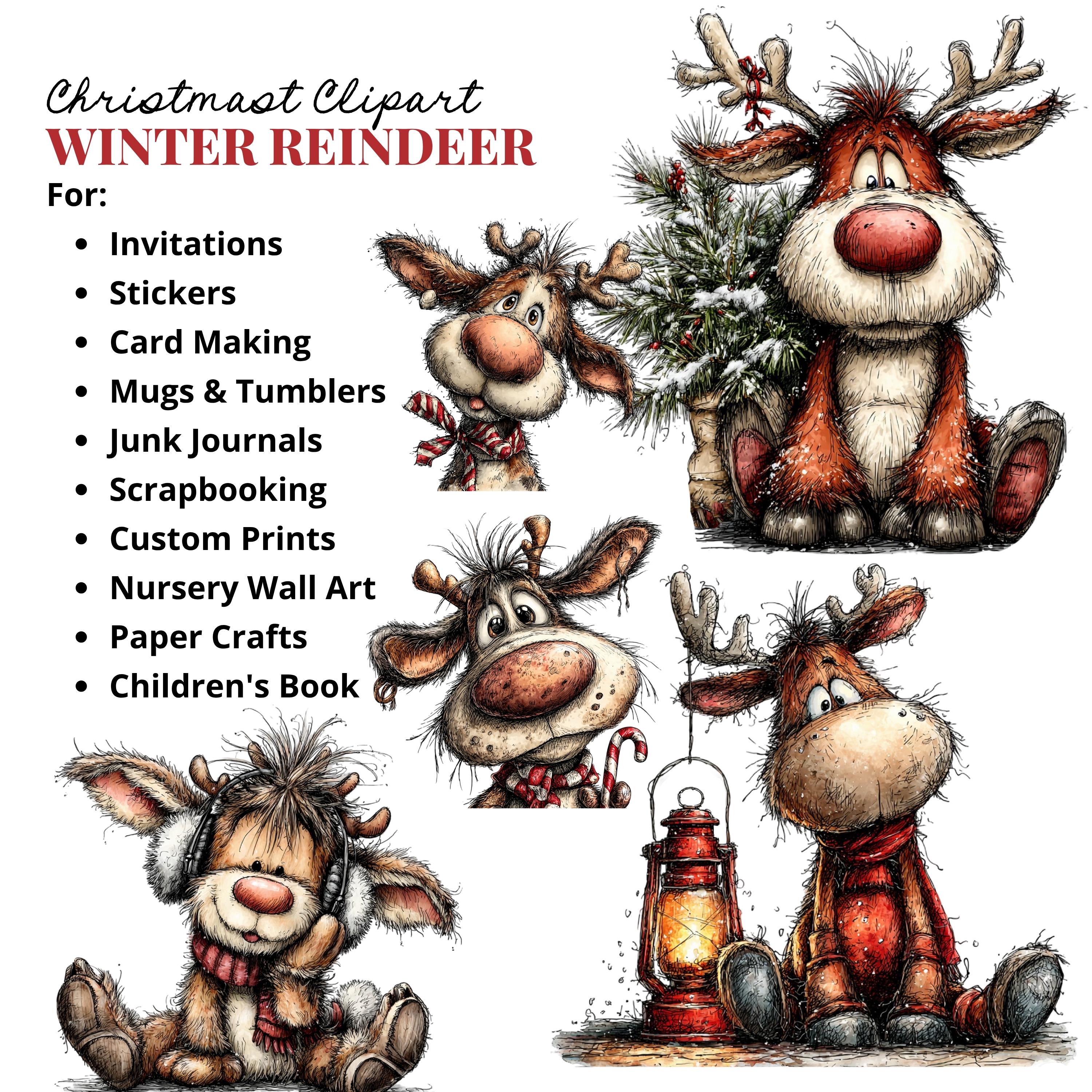 Reindeer Christmas Clipart: Whimsical Winter Holiday Graphics (digital ...