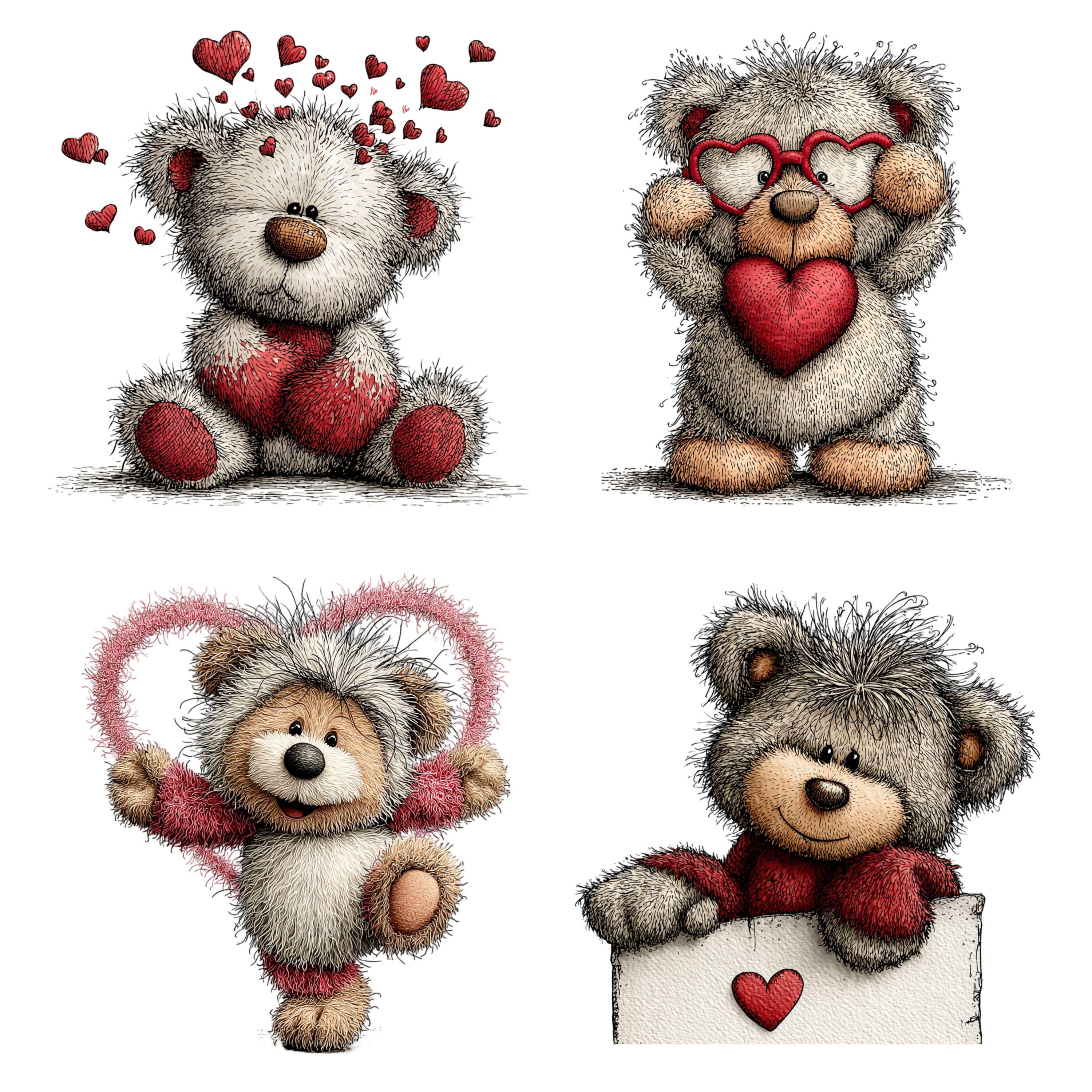 Whimsical Valentine Teddy Bear Clipart: Heartfelt Love Graphics ...