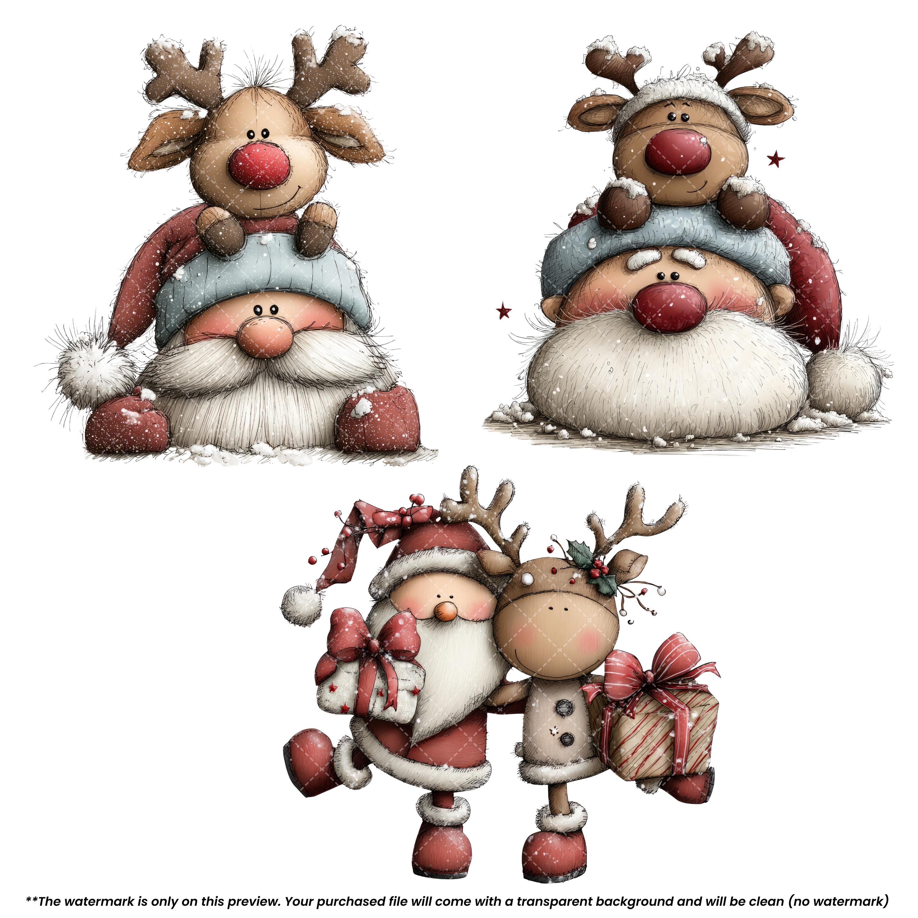 Christmas Santa Reindeer Clipart: Cozy Whimsical Holiday Graphics ...