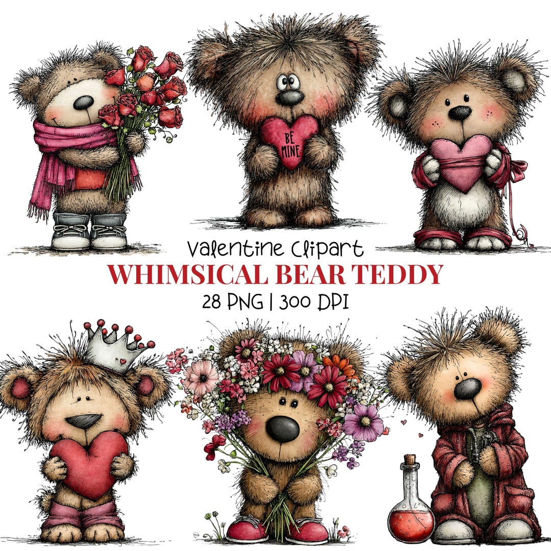 Valentine Teddy Bear Clipart: Heartwarming Love Bear Illustrations ...