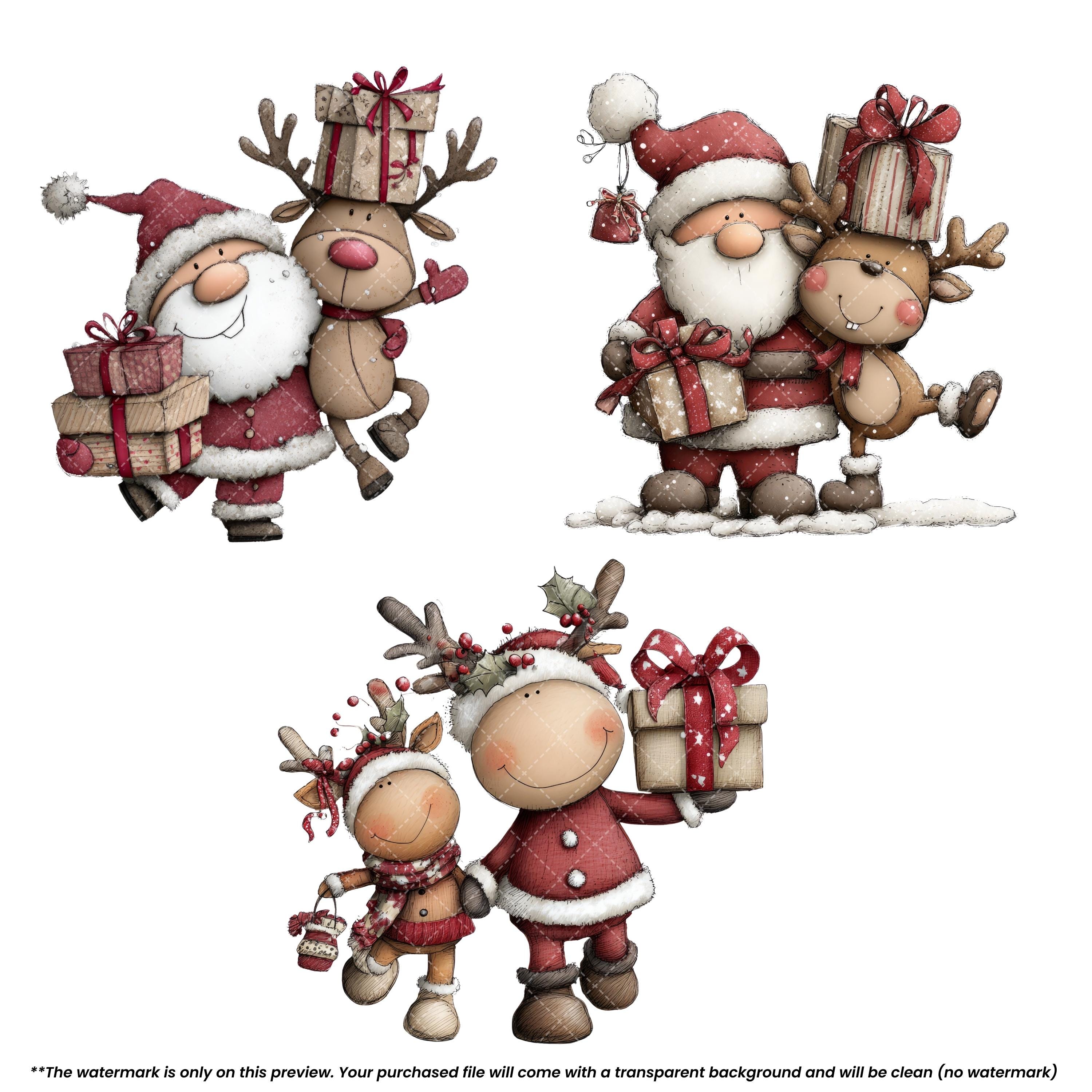 Christmas Santa Reindeer Clipart: Cozy Whimsical Holiday Graphics ...