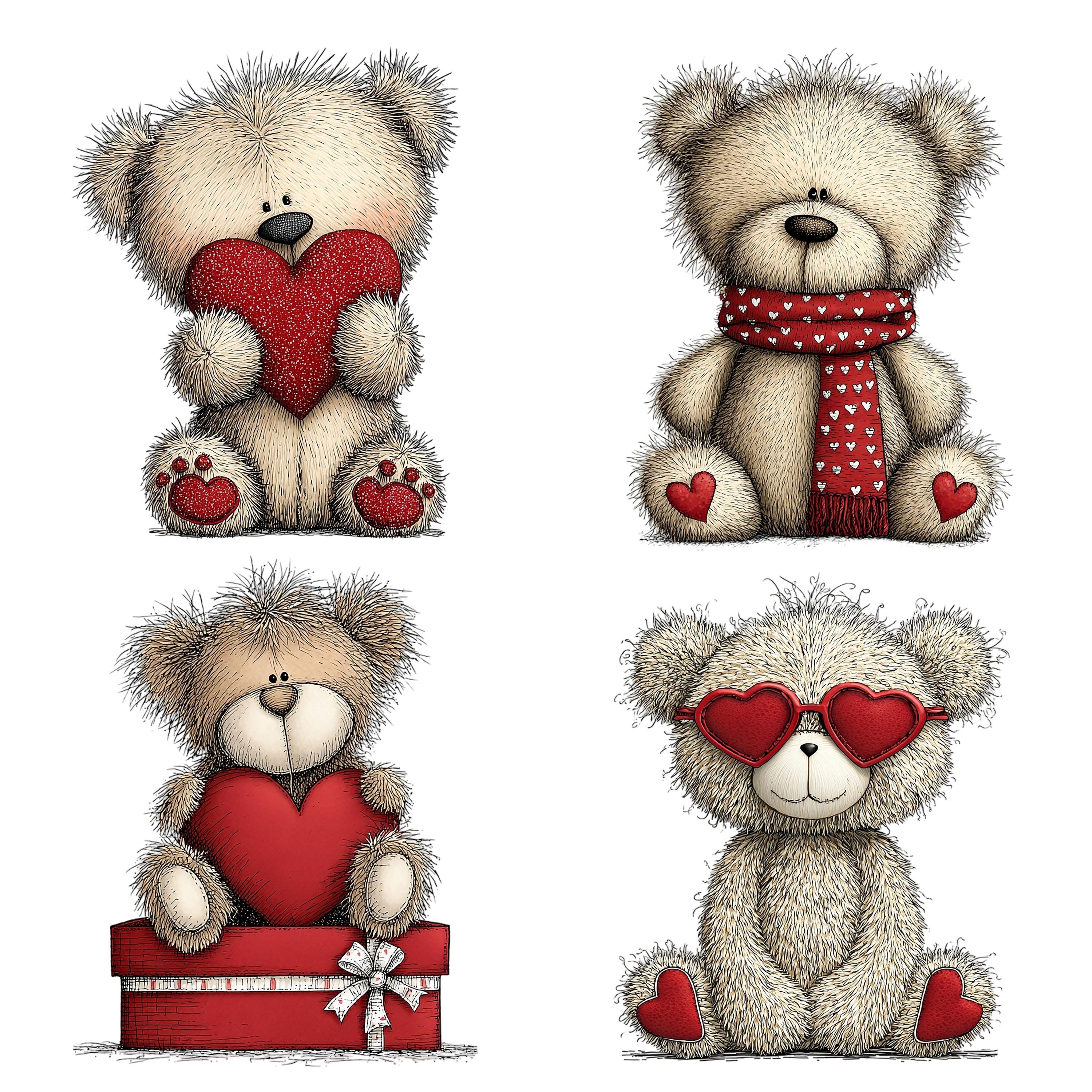 Valentine Teddy Bear Clipart: Whimsical Love Bears (digital Download 48 ...