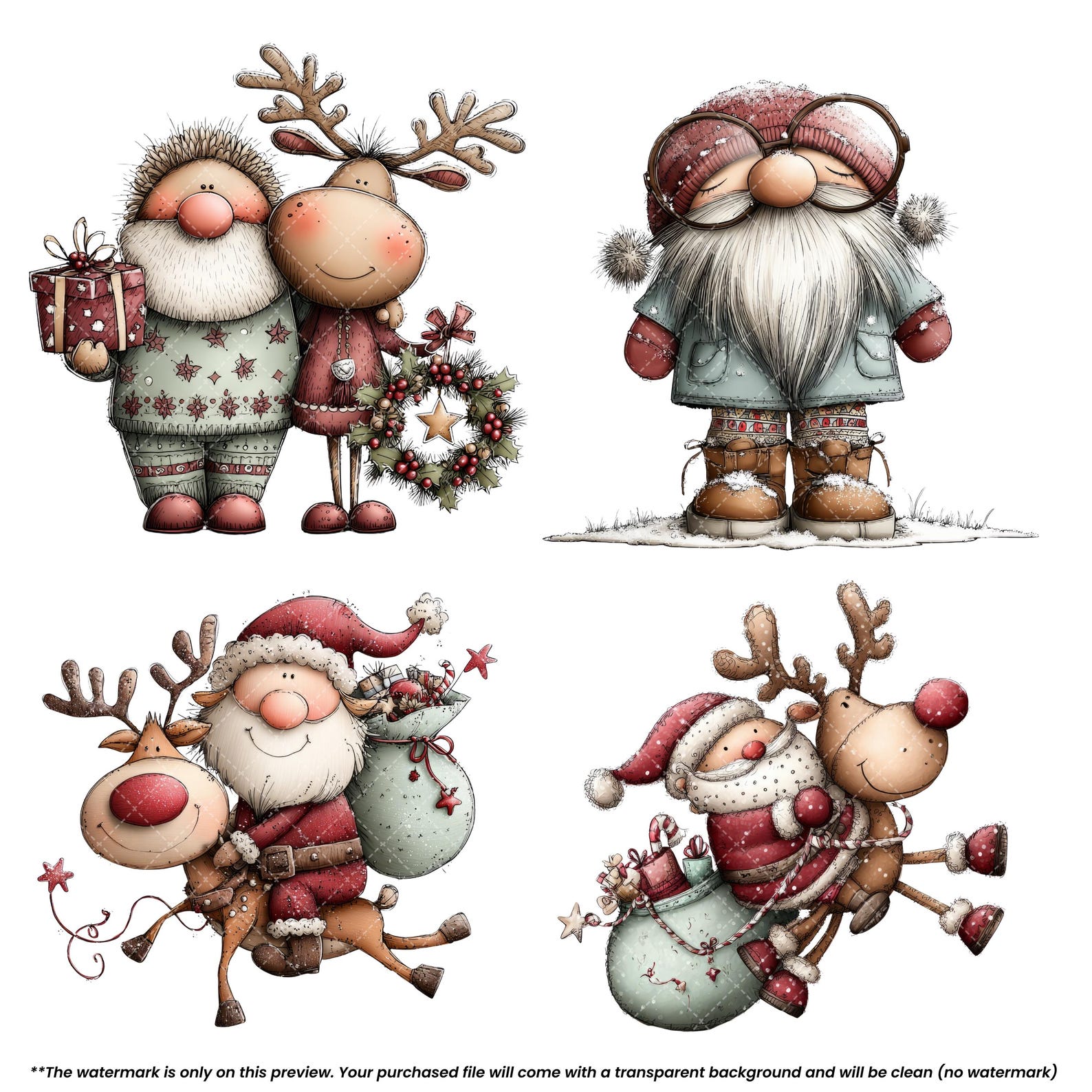 Christmas Santa Reindeer Clipart: Cozy Whimsical Holiday Graphics ...