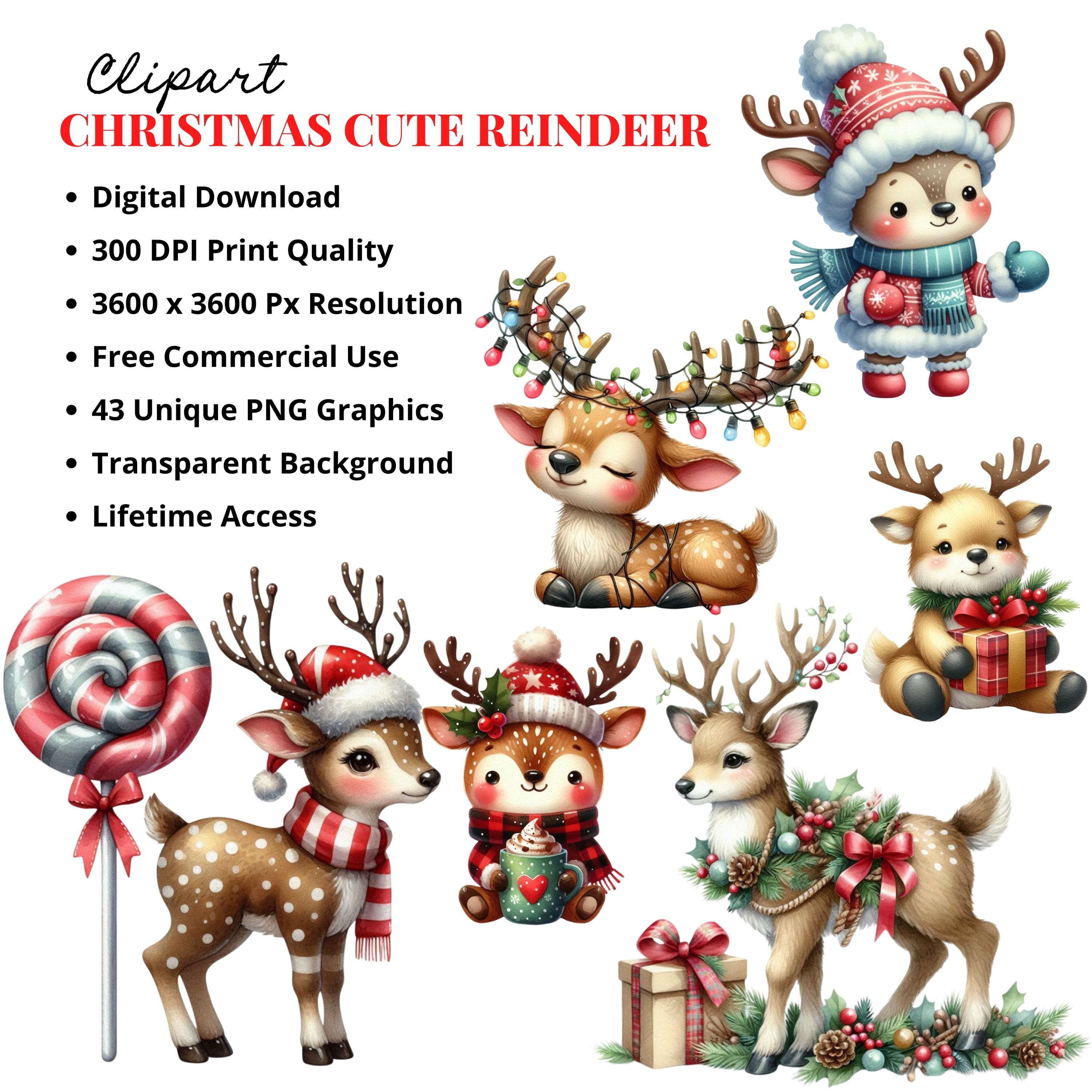 Watercolor Reindeer Clipart Whimsical Christmas Animals for Creative ...