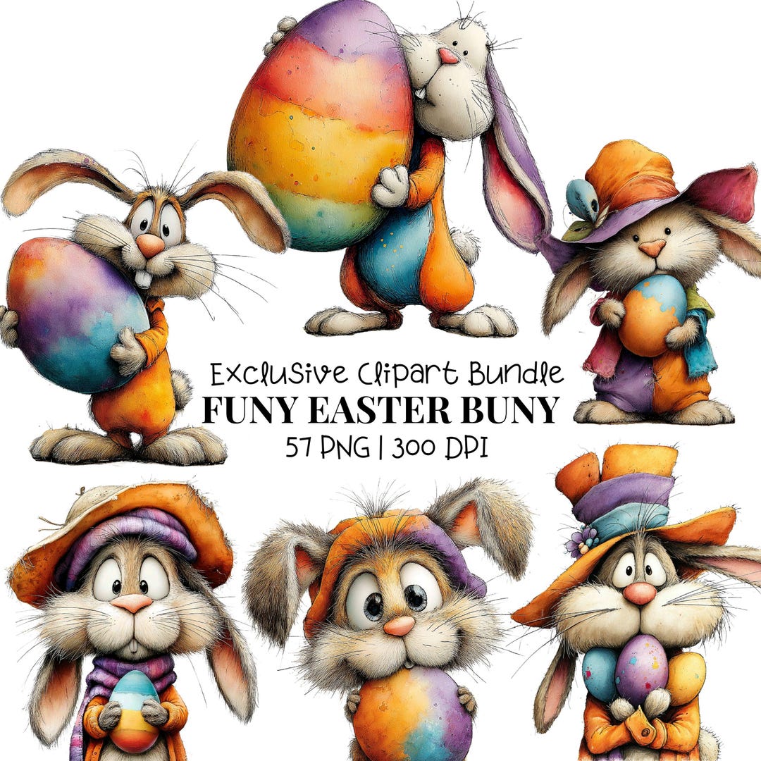 Funny Easter Bunny Clipart: Irresistible Spring Craft Graphics (digital ...