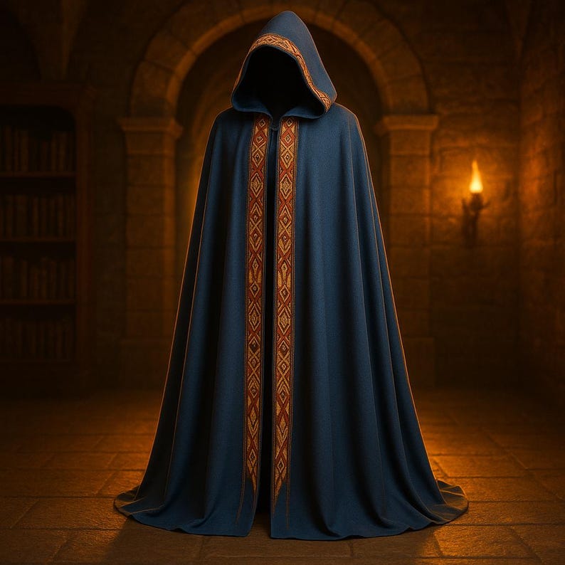 Long Hooded Wizard Cape – Medieval Fantasy Cloak for Halloween Cosplay ...