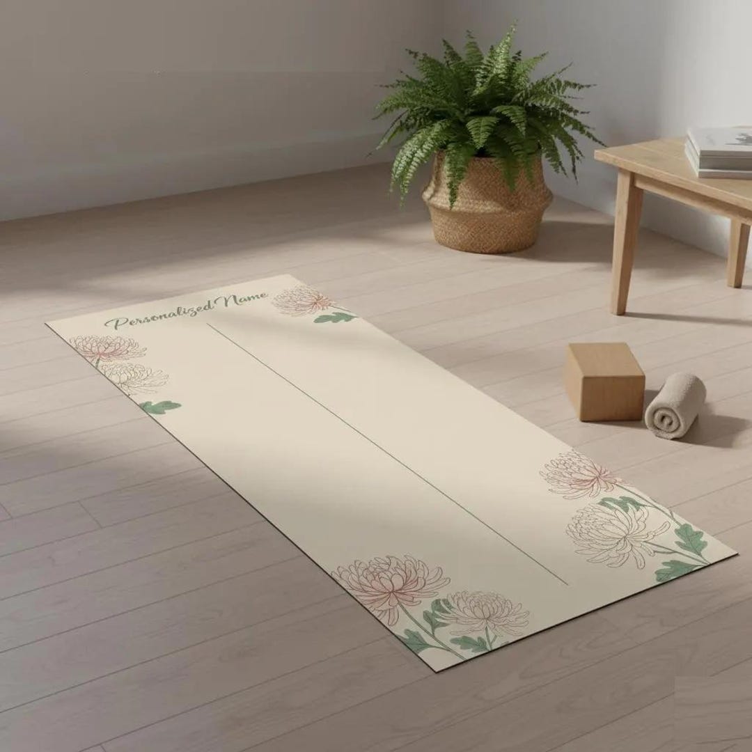November Birth Flower Yoga Mat – Personalized Chrysanthemum Alignment ...