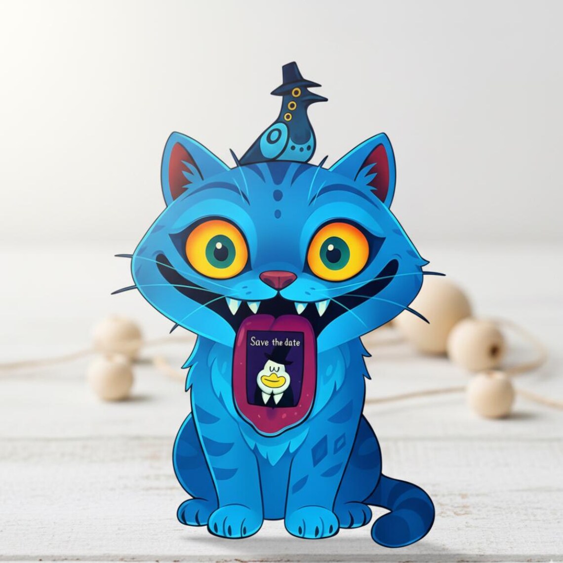 Whimsical Blue Cat Save the Date Card - Unique Cartoon Invitation - Etsy