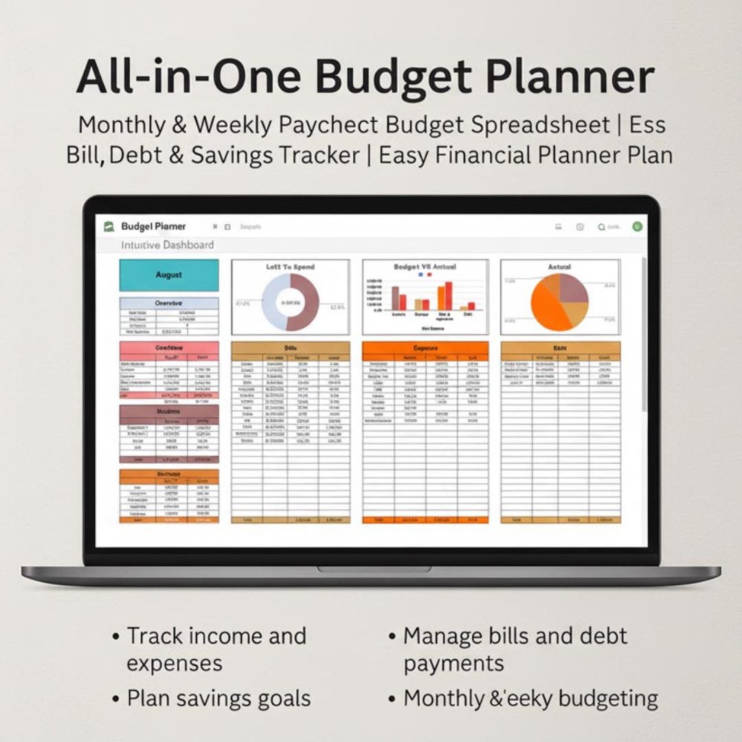 Paycheck Budget Tracker Spreadsheet Monthly Weekly Budget Planner ...
