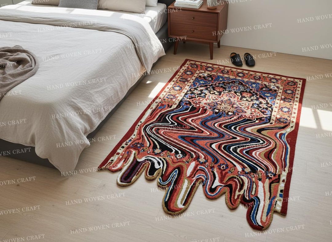 Melting Persian Hand Tufted Rug, Colorful Irregular Oriental Carpet ...