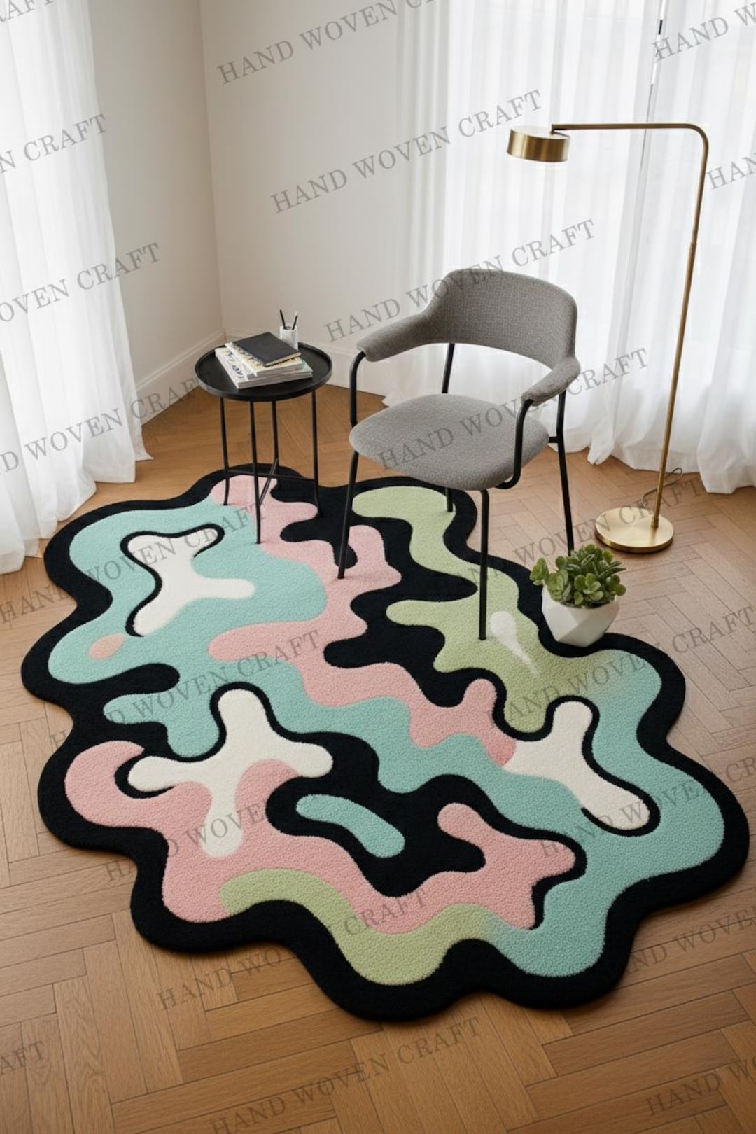 Pastel Amoeba Blob Rug – Hand Tufted Irregular Wavy Area Carpet ...