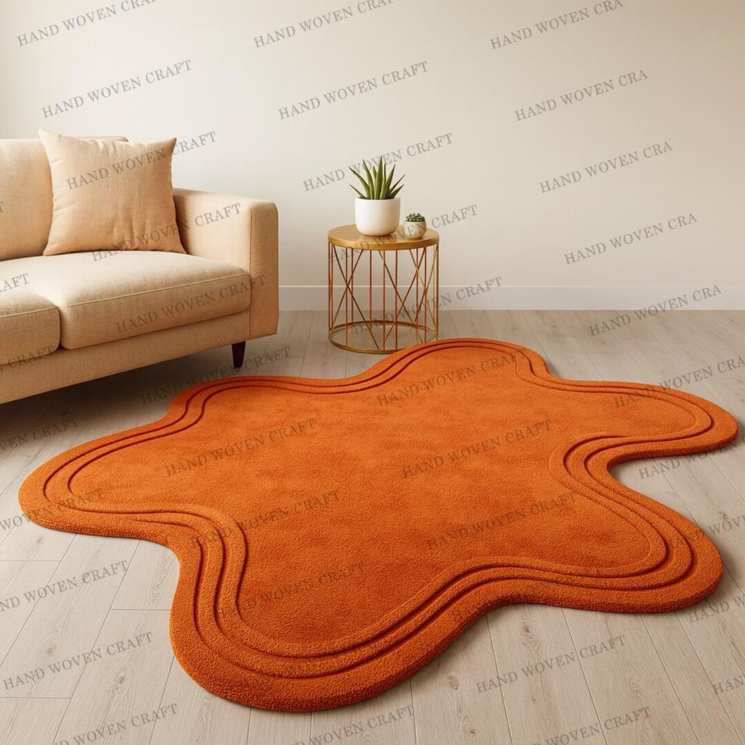 Modern Irregular Blob Hand Tufted Rug – Vibrant Orange Sculpted Carpet ...