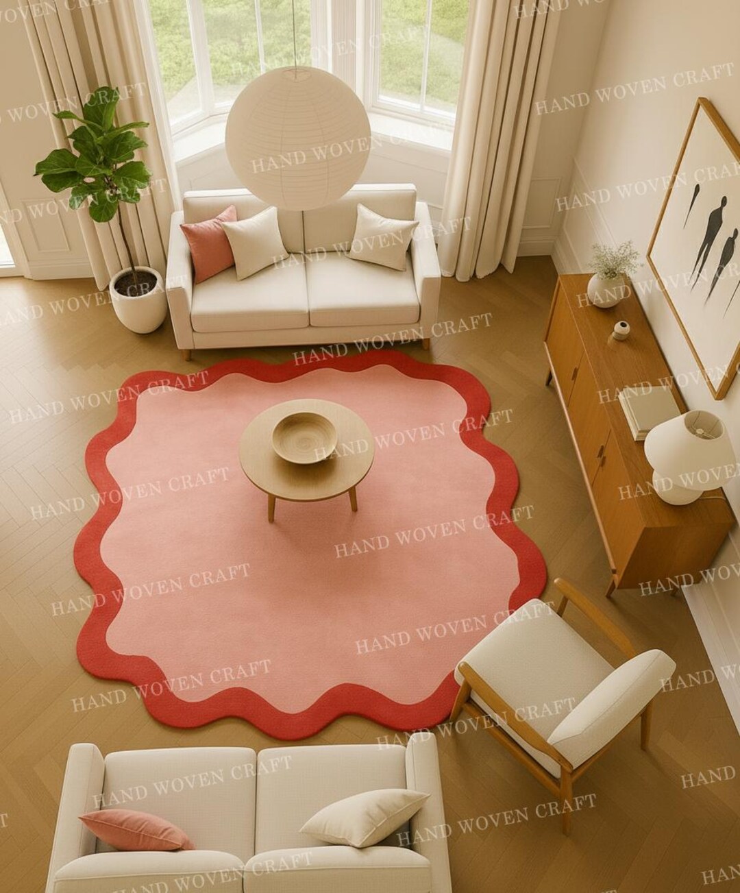 Pink Scallop Hand-tufted Wool Rug – Wavy Modern Area Carpet 5x8 - Etsy