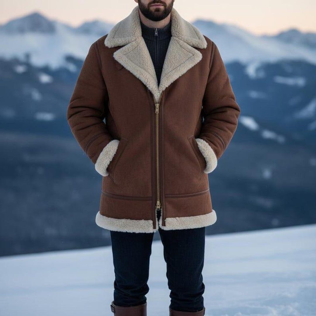 Men's Faux Shearling Aviator Coat – Brown Winter Trench - Etsy