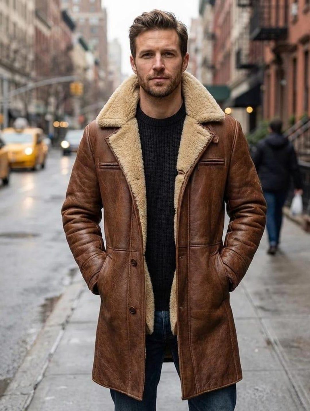 Men's Faux Shearling Aviator Coat – Brown Winter Trench - Etsy