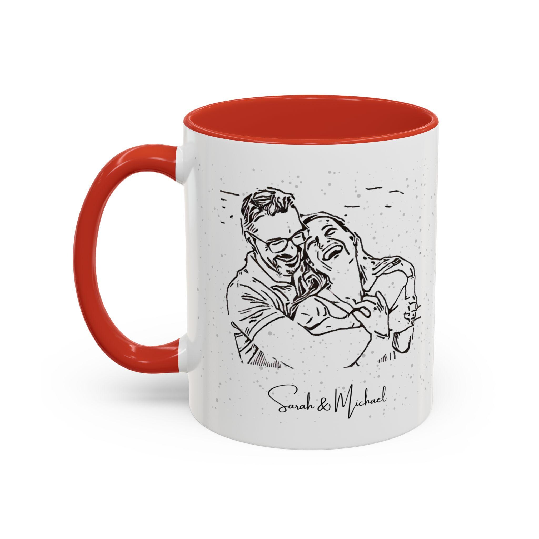 Personalized Photo Sketch Mug, Custom Couple Line Art Mug, Photo to ...