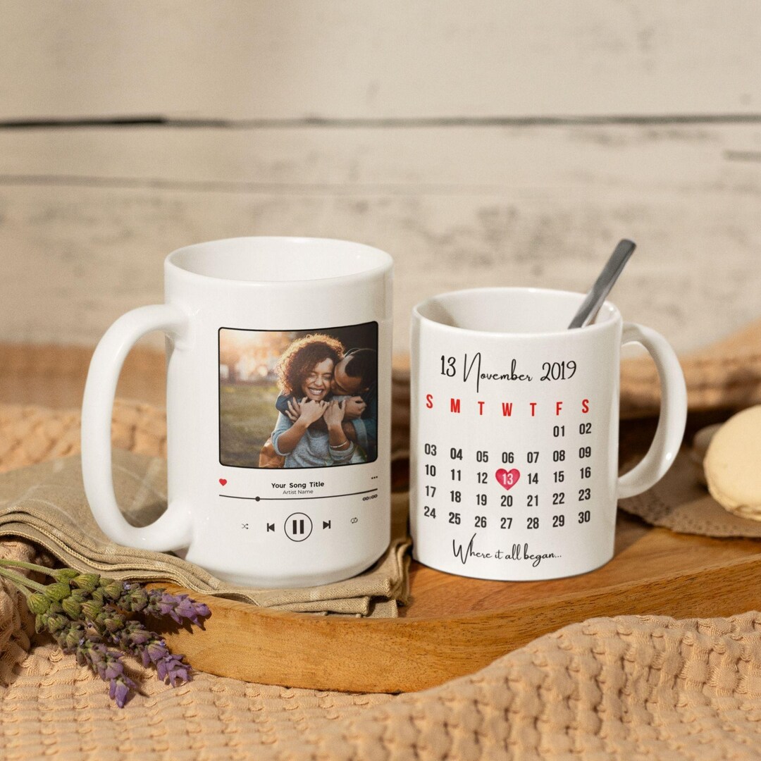 Personalized Photo Calendar Mug, Custom Date & Song Info, Meaningful ...