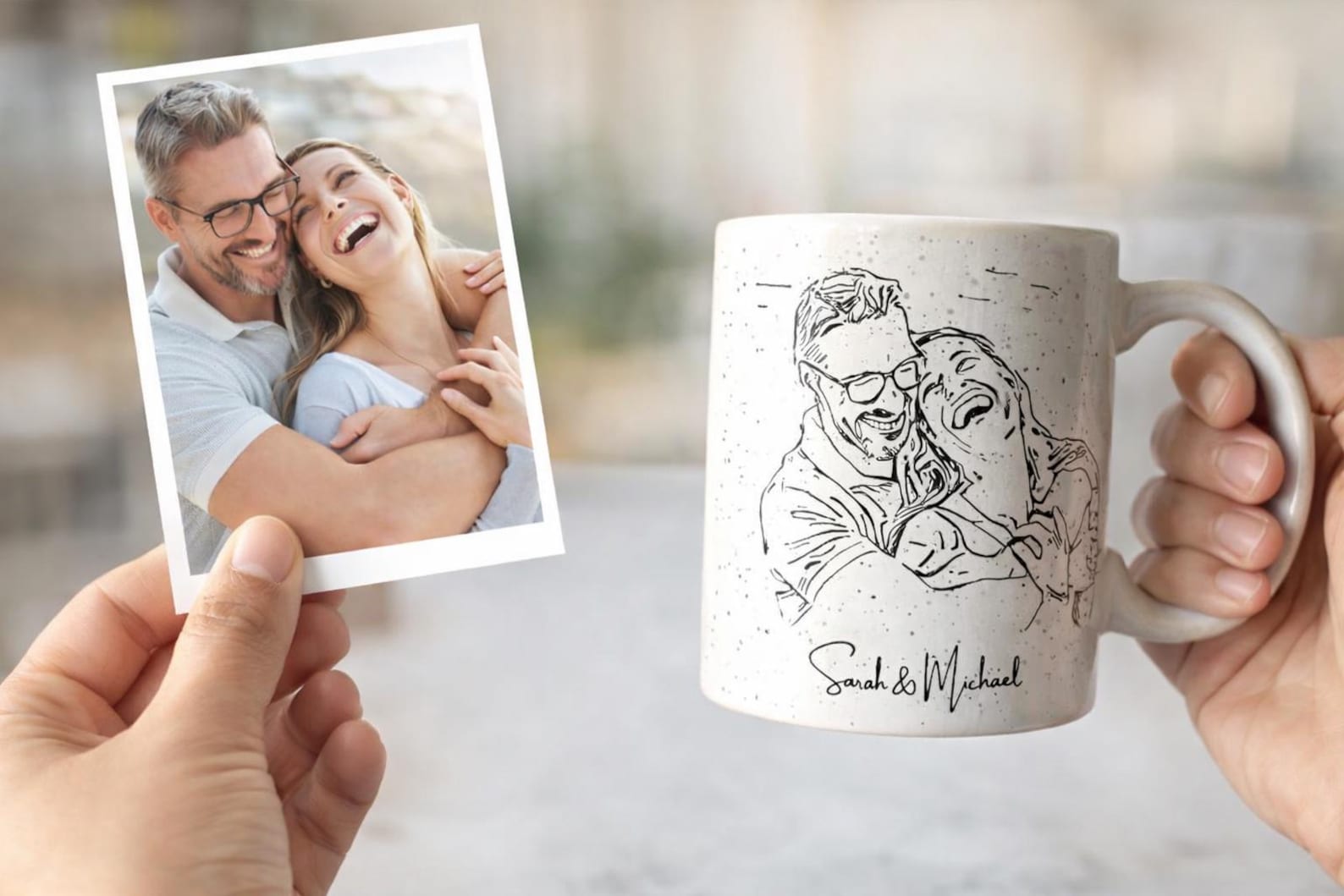 Personalized Photo Sketch Mug, Custom Couple Line Art Mug, Photo to ...