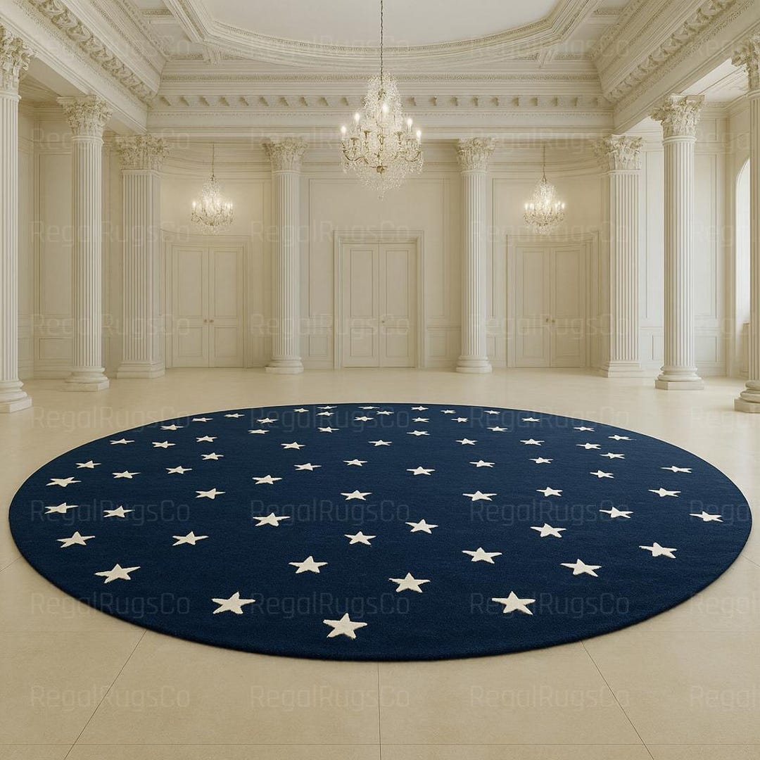 Midnight Blue Round Star Rug – Modern Celestial Carpet With White Stars ...