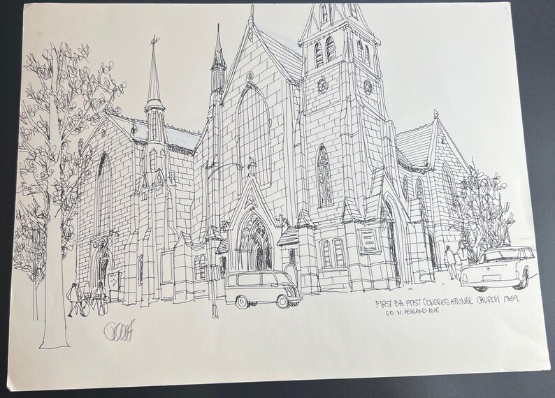 Pen-and-ink Architectural Sketch " First Baptist Congregational Church ...