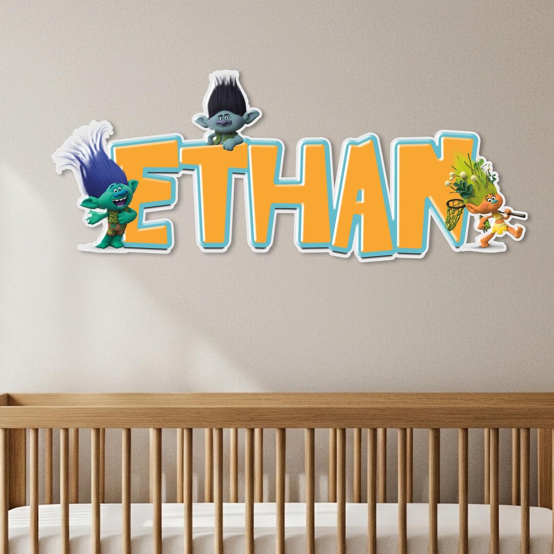 Personalized Trolls Name Sign, Custom Wooden Name Letters for Kids Room ...