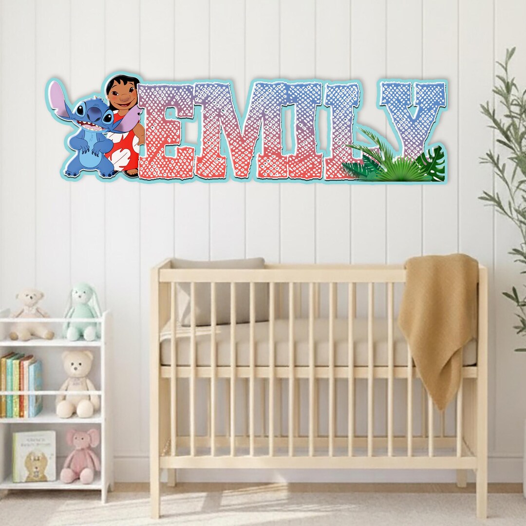 Custom Lilo and Stitch Name Sign, Personalized Baby Name Sign, Wooden ...