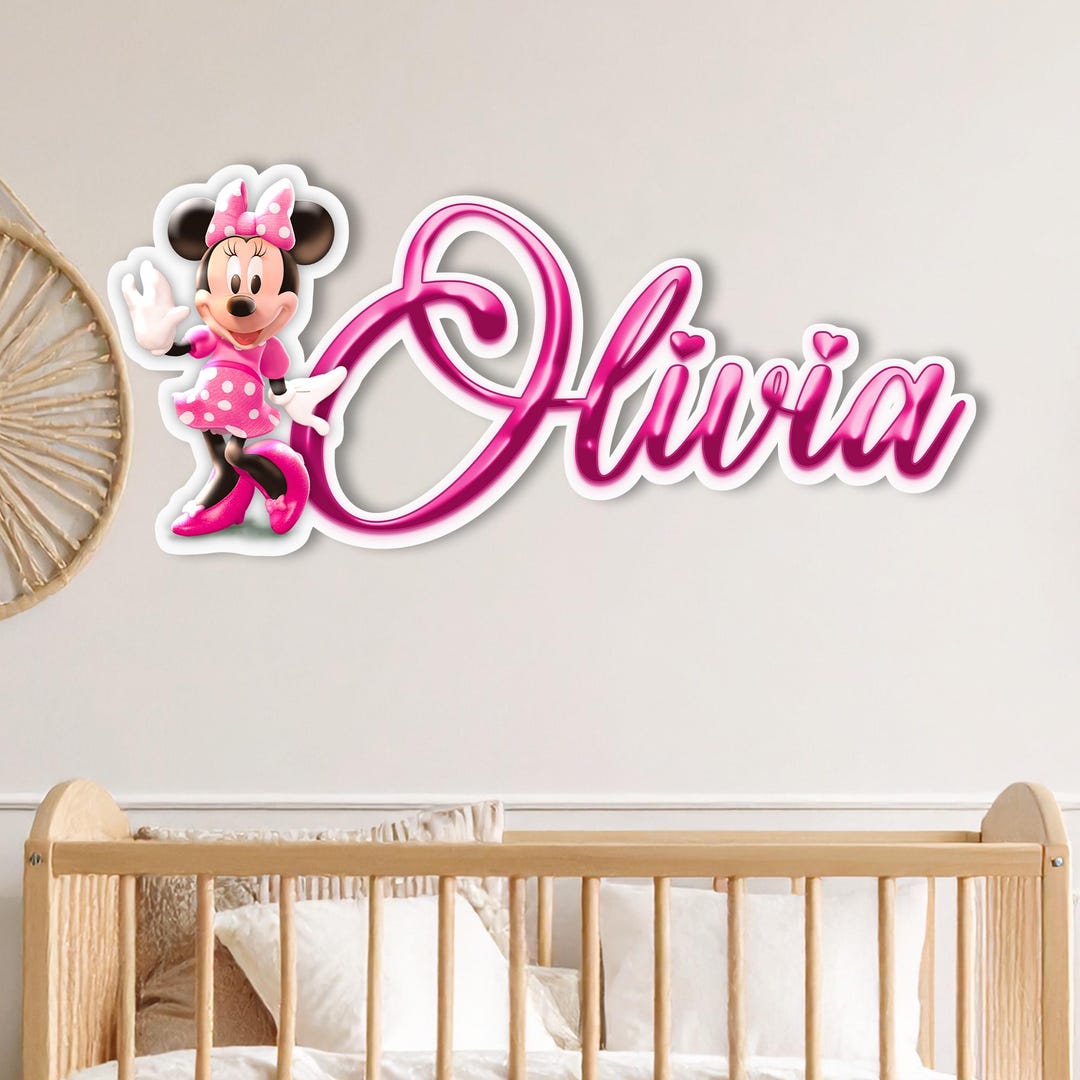 Custom Minnie Mouse Wooden Name Sign, Personalized Nursery Wall Decor ...